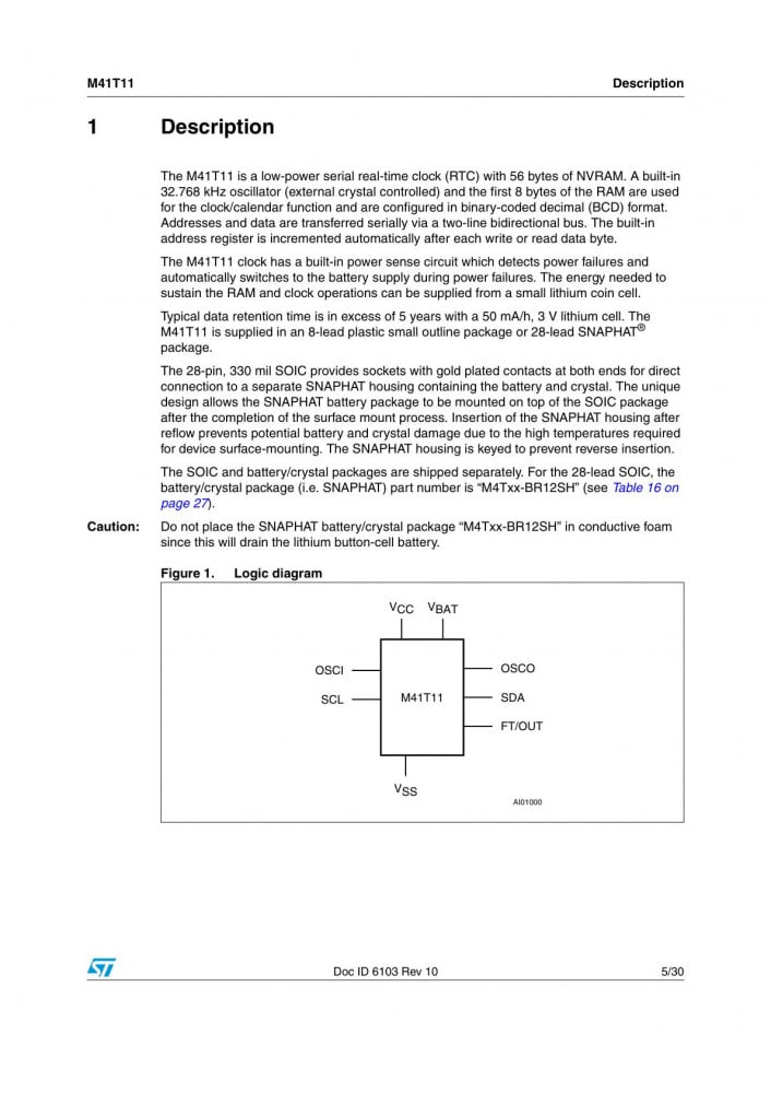 M41T11M6F datasheet page 5