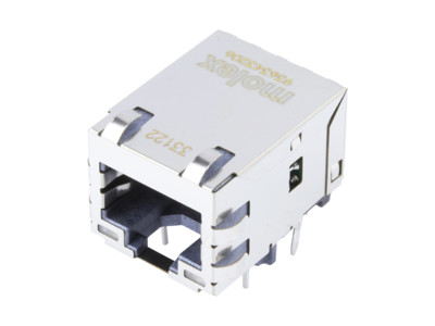MXMag Gigabit Ethernet 8 Core Non-PoE Single-Port RJ45 Connector, 25.40mm Depth, 3.30mm Phy Pin Length, Right-Angle, Inverted Profile, with Shield Tabs, with Green-Green/Yellow LEDs, Standard Temperature, with 2kV Shield Connection, Tray