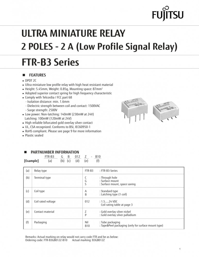 FTR-B3 datasheet page 1