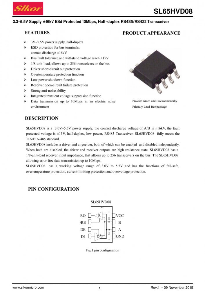 SL65HVD08DR datasheet page 1