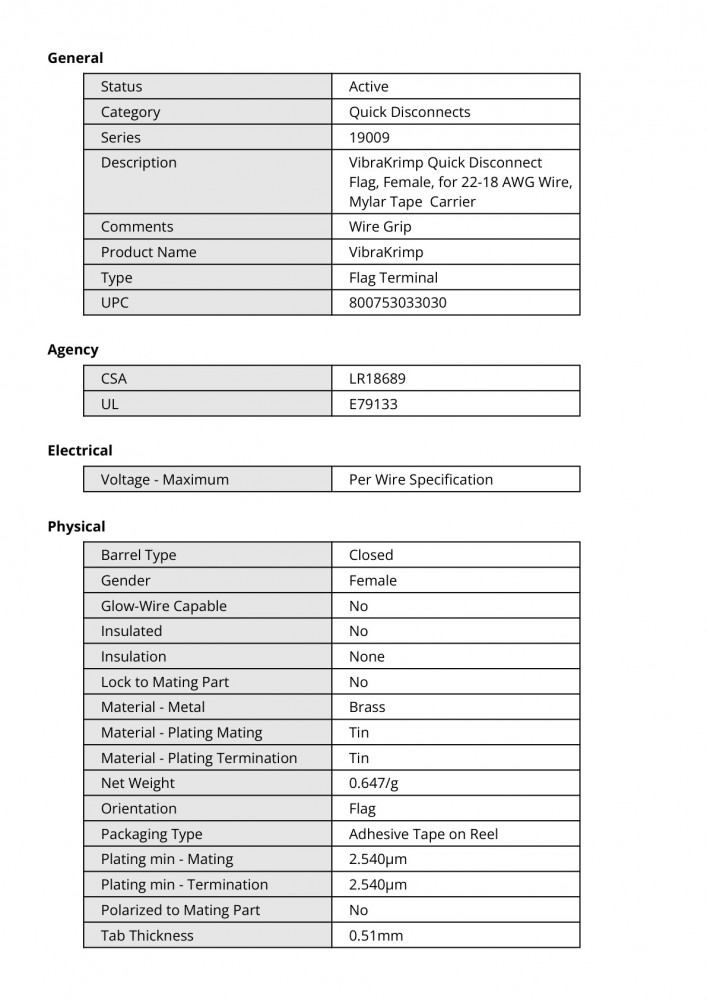MOLEX 190090006 technical document page 2