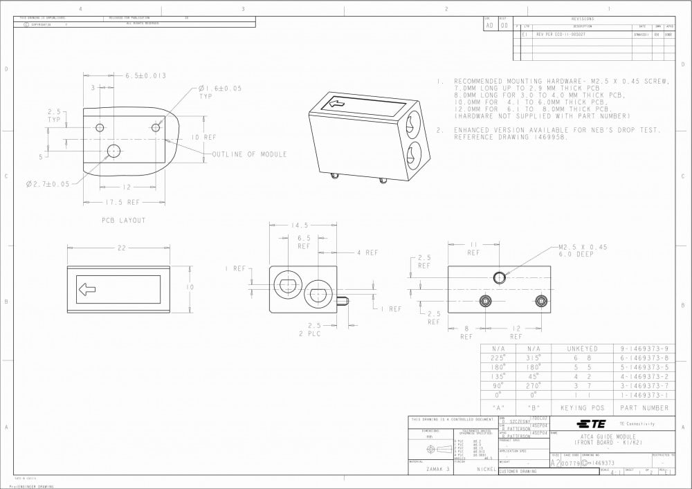TE Connectivity 1-1469373-1 controlled drawing sheet 1