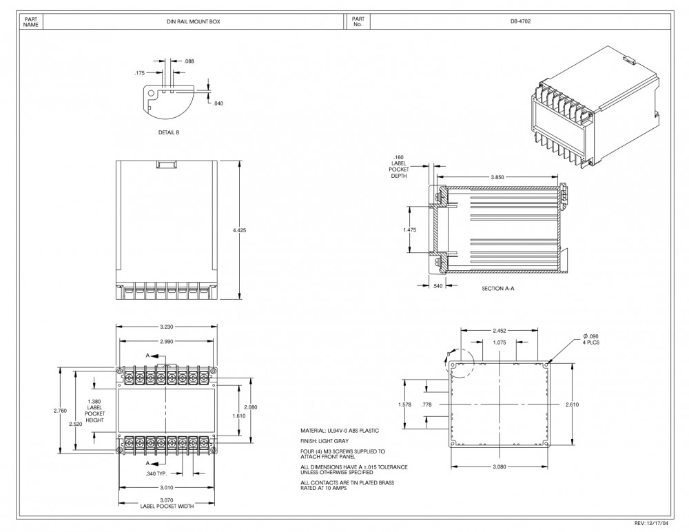DB-4702 DIN rail mount box technical drawing