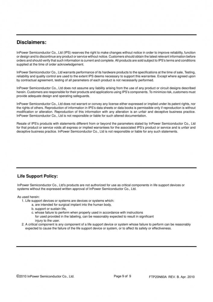 FTP20N60A datasheet page 9