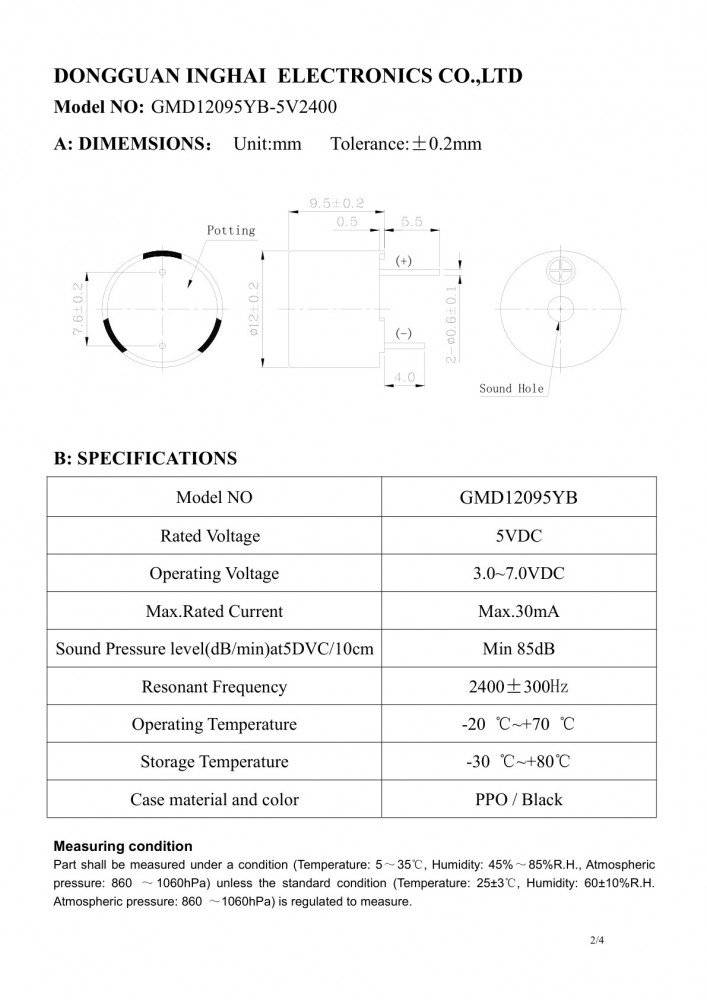 GMD12095YB-5V2400 specification page 2