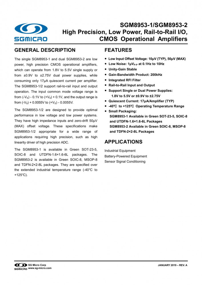 SGM8953 datasheet page 1