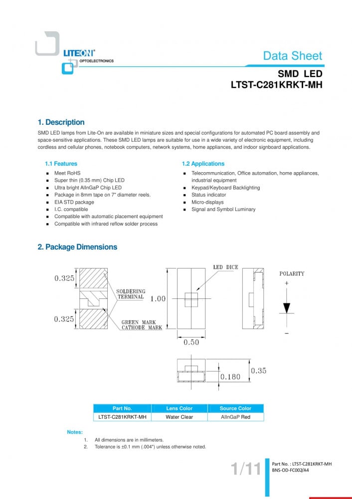 LTST-C281KRKT-MH datasheet page 1