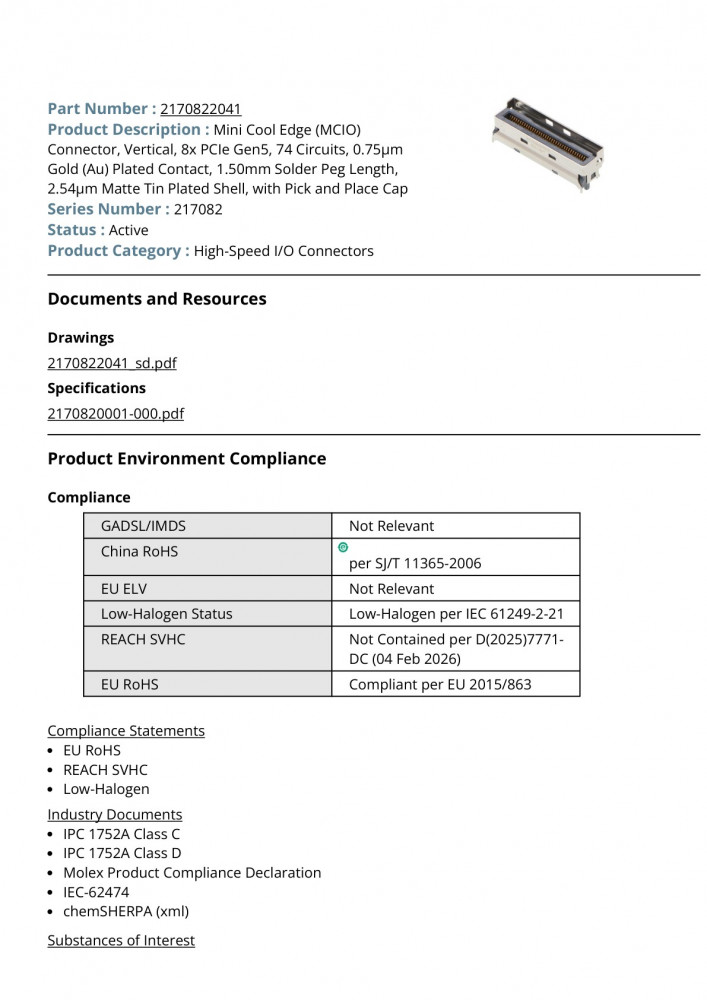 MOLEX 2170822041 technical document page 1