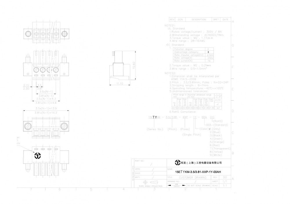 Toponelec 15ETYKM terminal block customer drawing