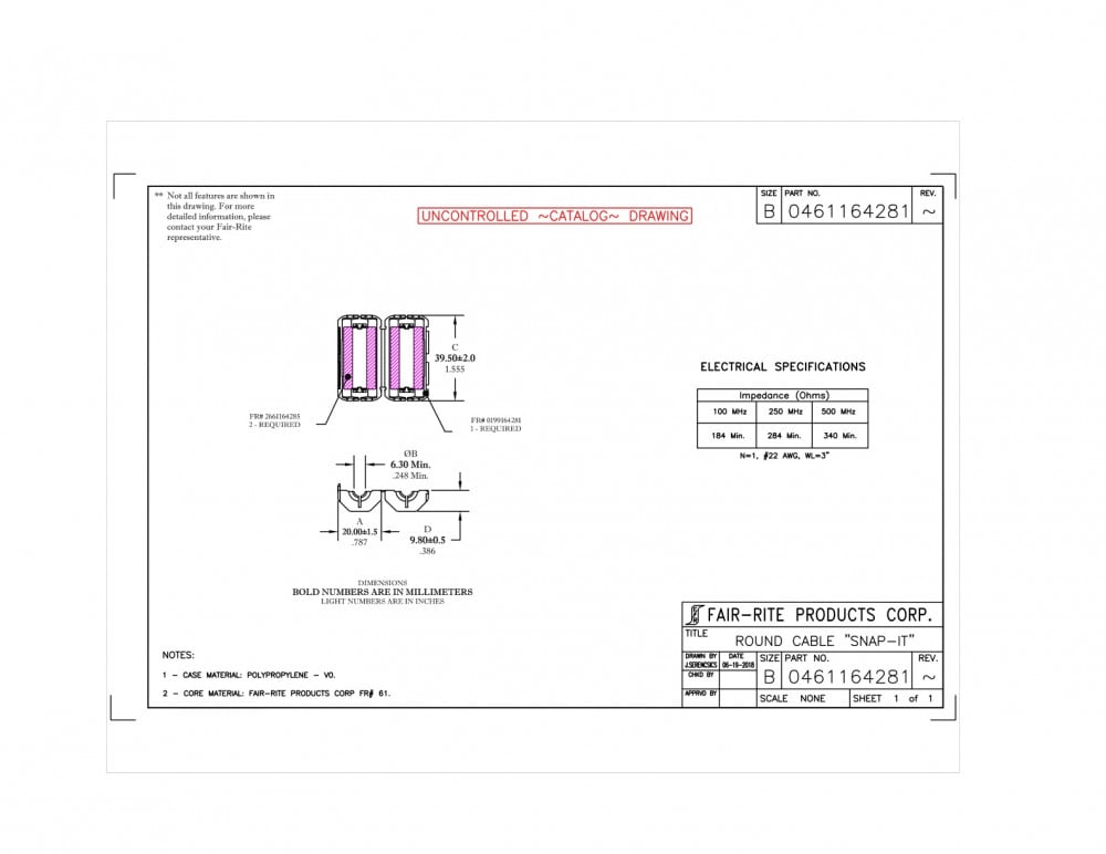 Fair-Rite 0461164281 technical drawing