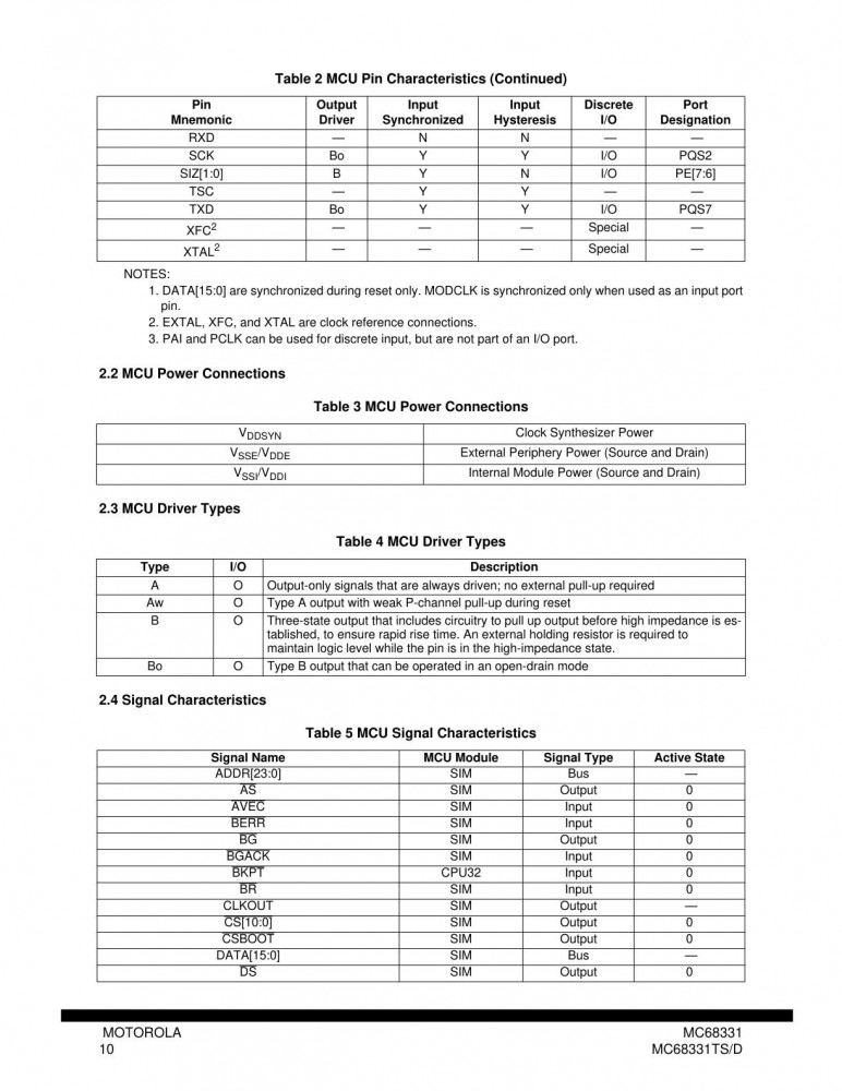 MC68331 technical summary page 10