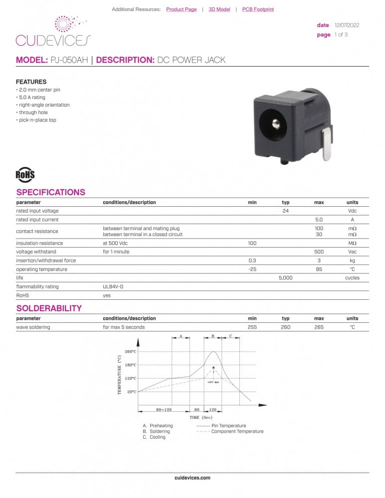 PJ-050AH technical document page 1
