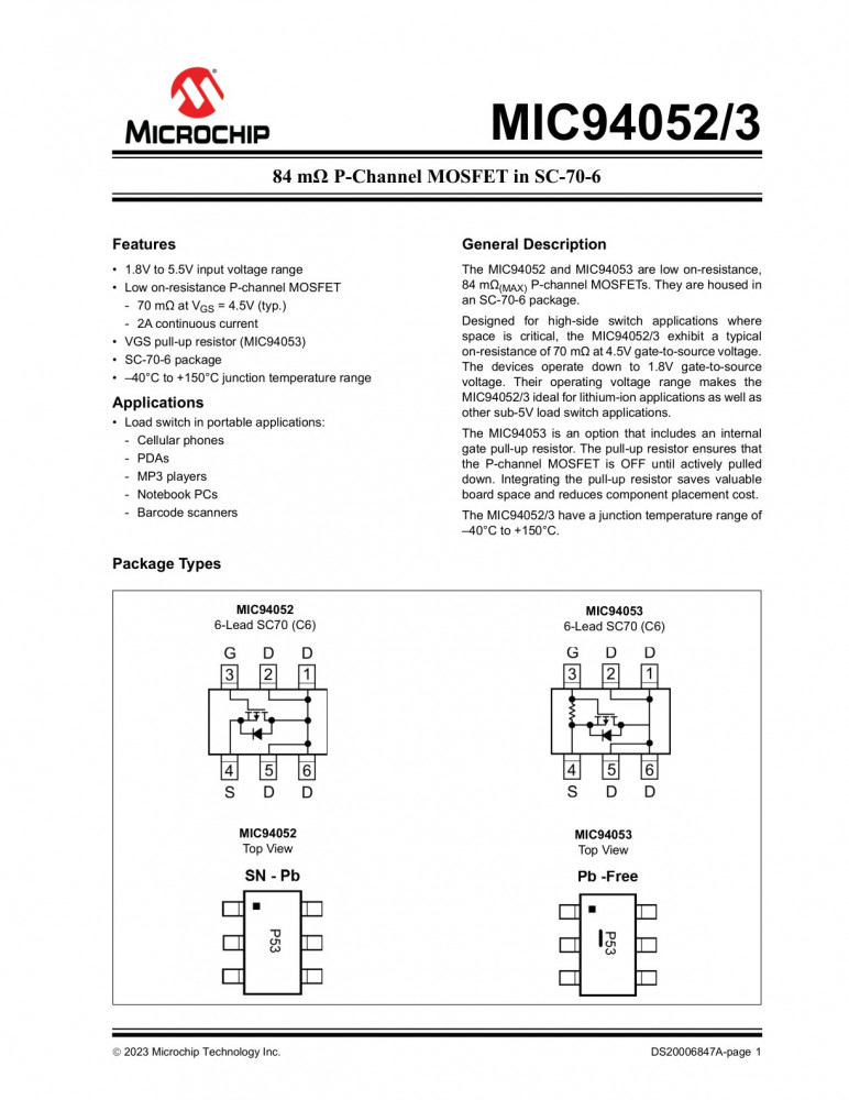 MIC94052 datasheet page 1