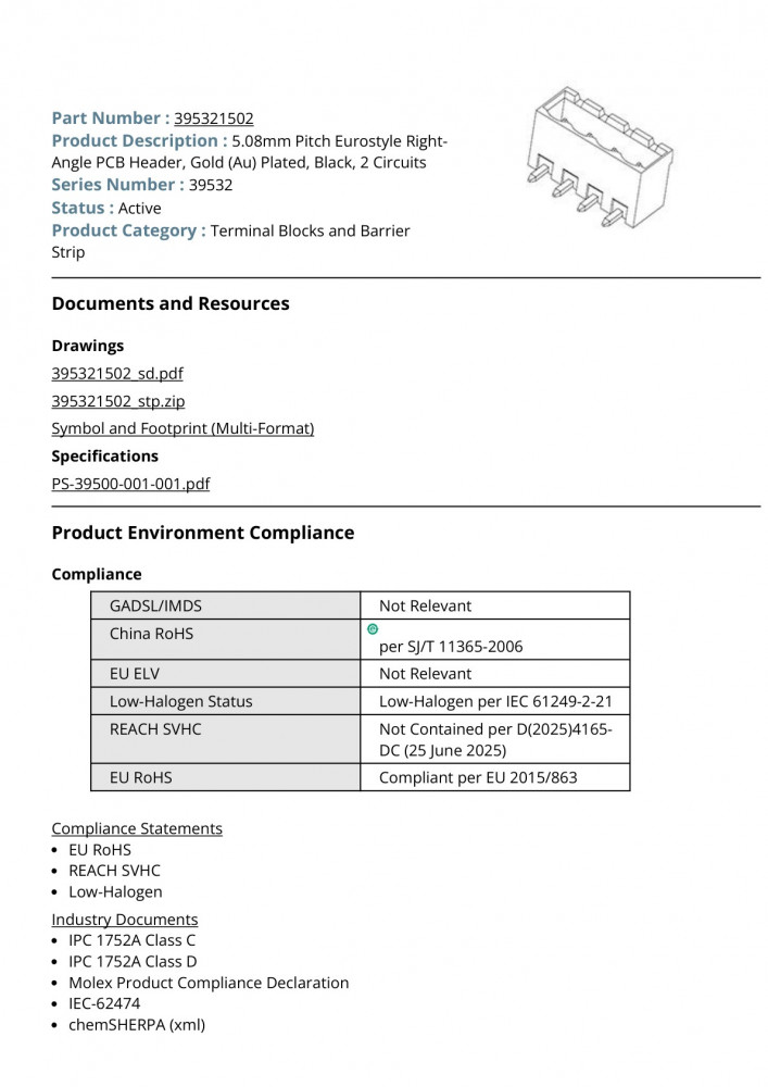 MOLEX 395321502 technical document page 1