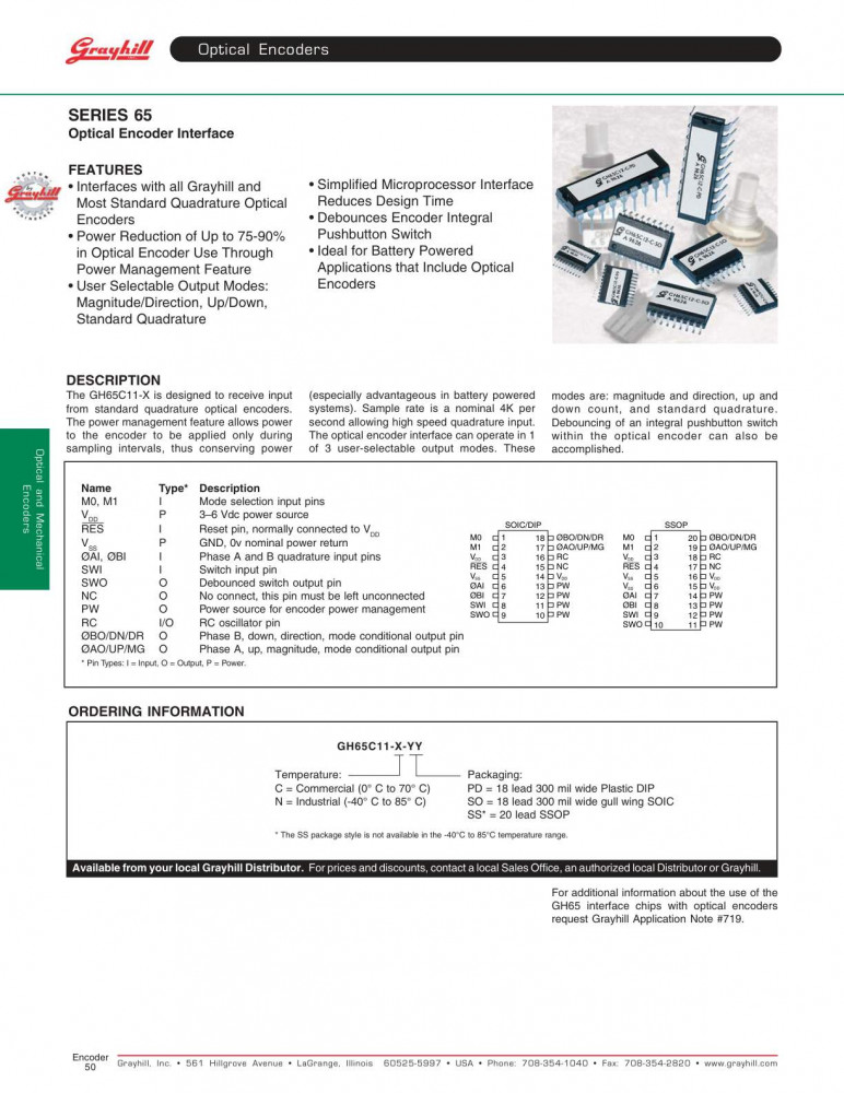 GH65C11-C-PD Series 65 optical encoder interface document page