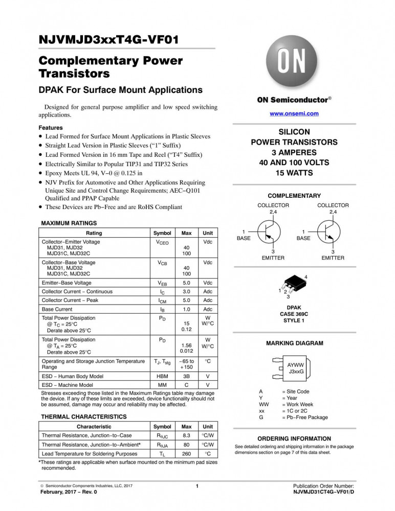 NJVMJD32CT4G-VF01 datasheet page 1
