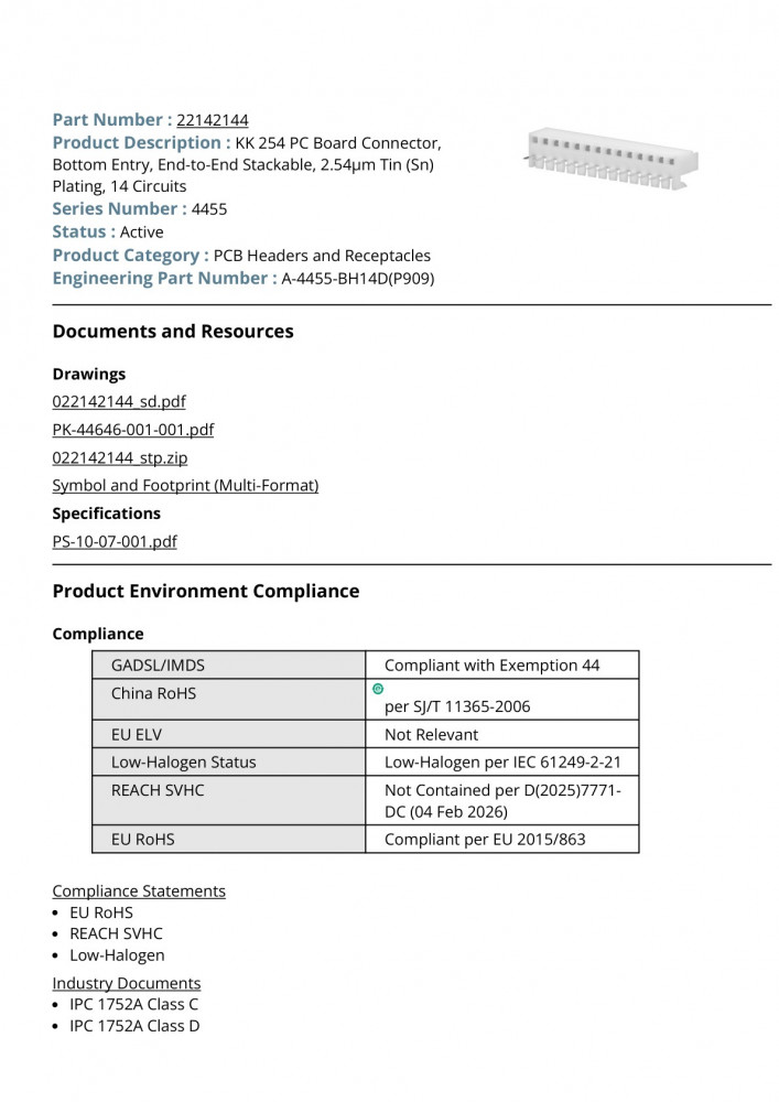 Molex 22142144 technical document preview, page 1