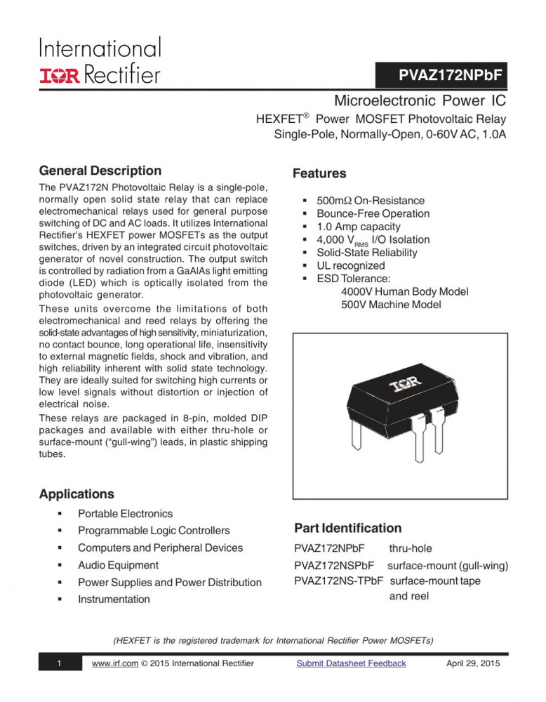 PVAZ172NS-TPBF datasheet page 1