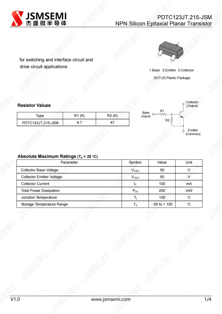 PDTC123JT,215-JSM datasheet page 1