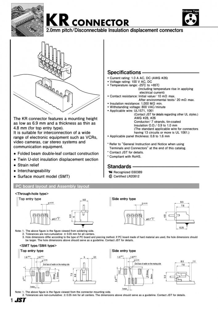 JST KR connector technical document page 1