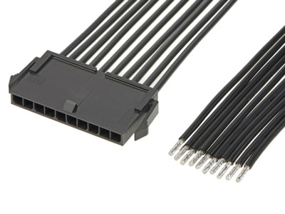 Micro-Fit 3.0 Male-to-Pigtail Off-the-Shelf (OTS) Cable Assembly, Single  Row, 300.00mm Length, Tin (Sn) Plating, 8 Circuits, Black