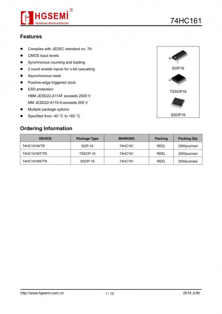 74HC161M/TR datasheet page 1