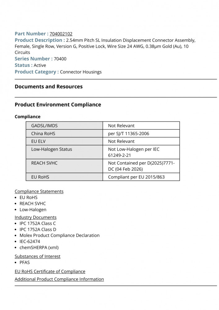 MOLEX 704002102 product document image 1