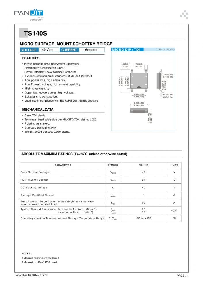 TS140S datasheet page 1