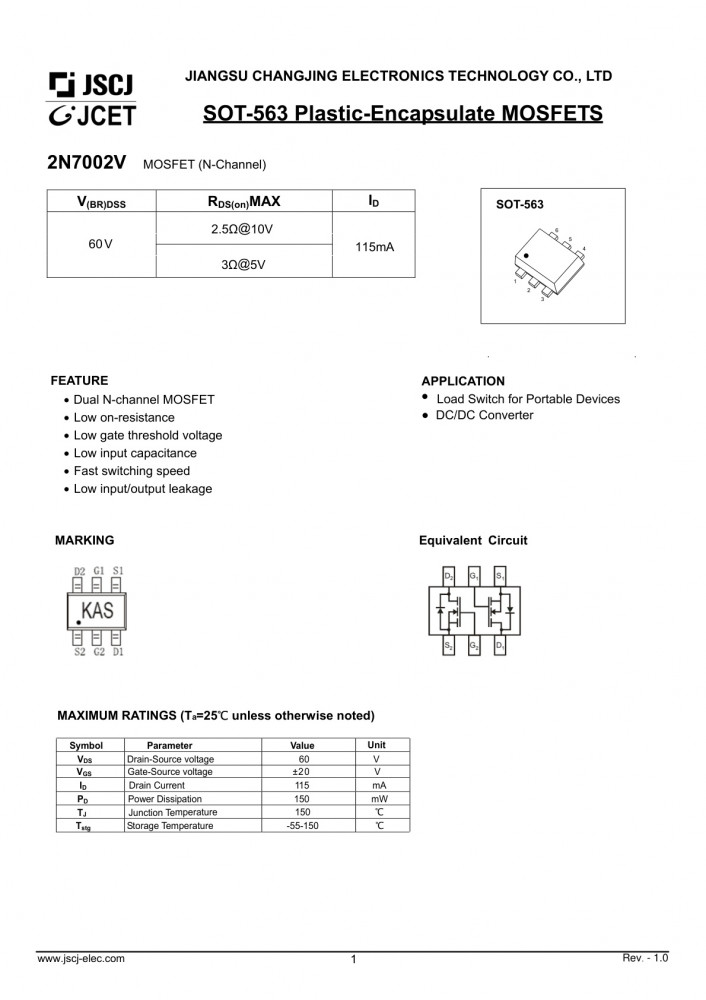 2N7002V datasheet page 1