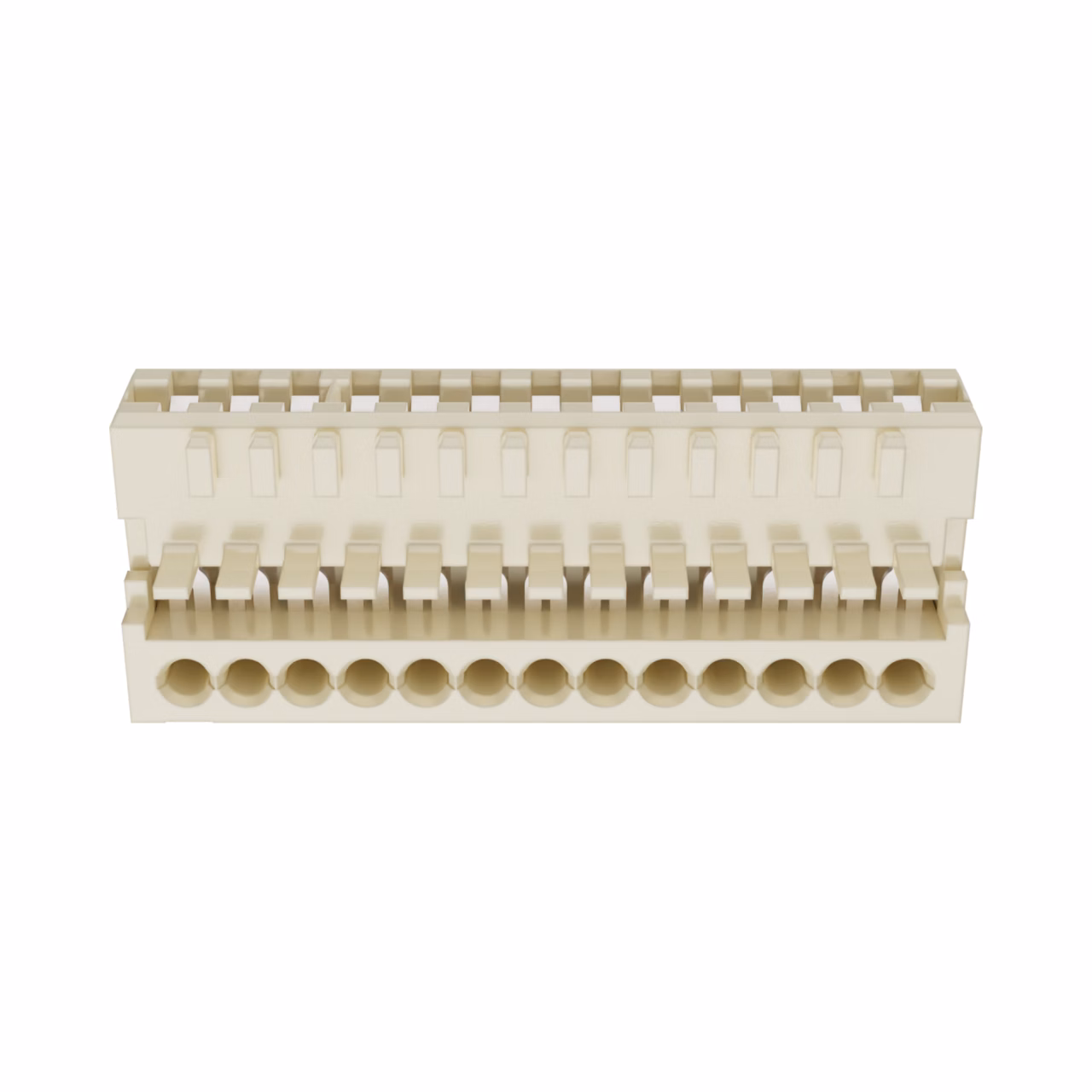 Appli-Mate RAST 2.5 Connector, 2.50mm Pitch, Female, 13 Circuits, Positions A and N Removed, Polarizing Rib Between 3/4, Locking Pips, Slotted Endwalls, Tin Plating for sale