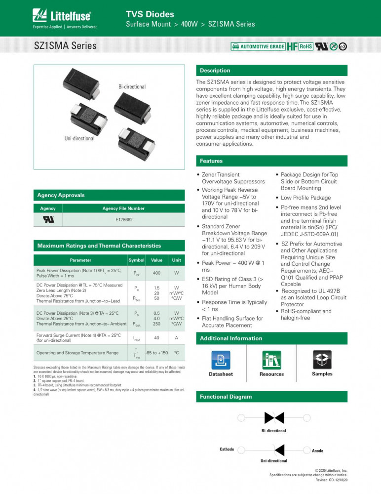 SZ1SMA series datasheet page 1
