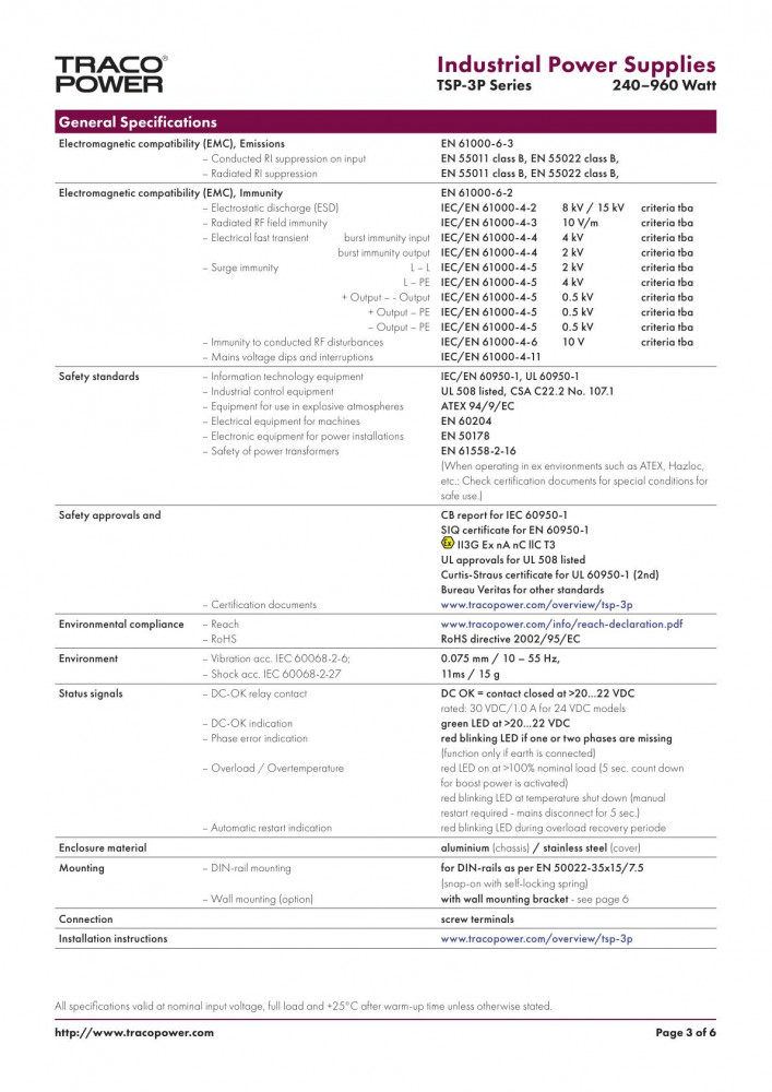 TRACO POWER TSP-3P technical document, page 3