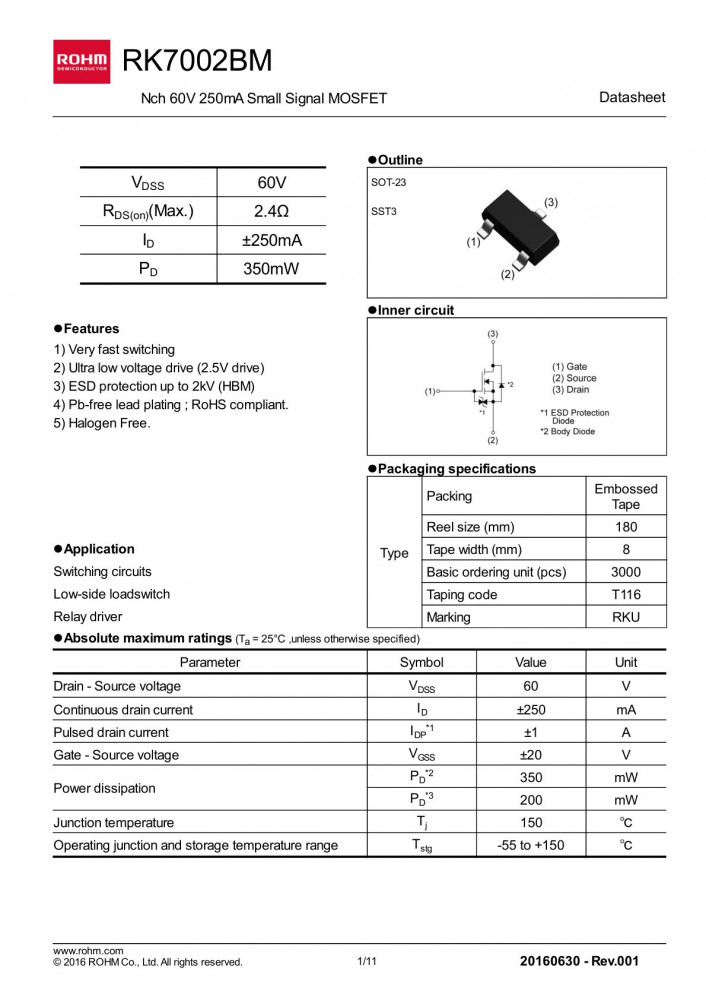 RK7002BMT116 datasheet page 1