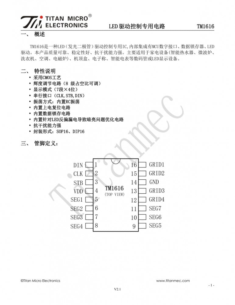 TM1616 datasheet page 1