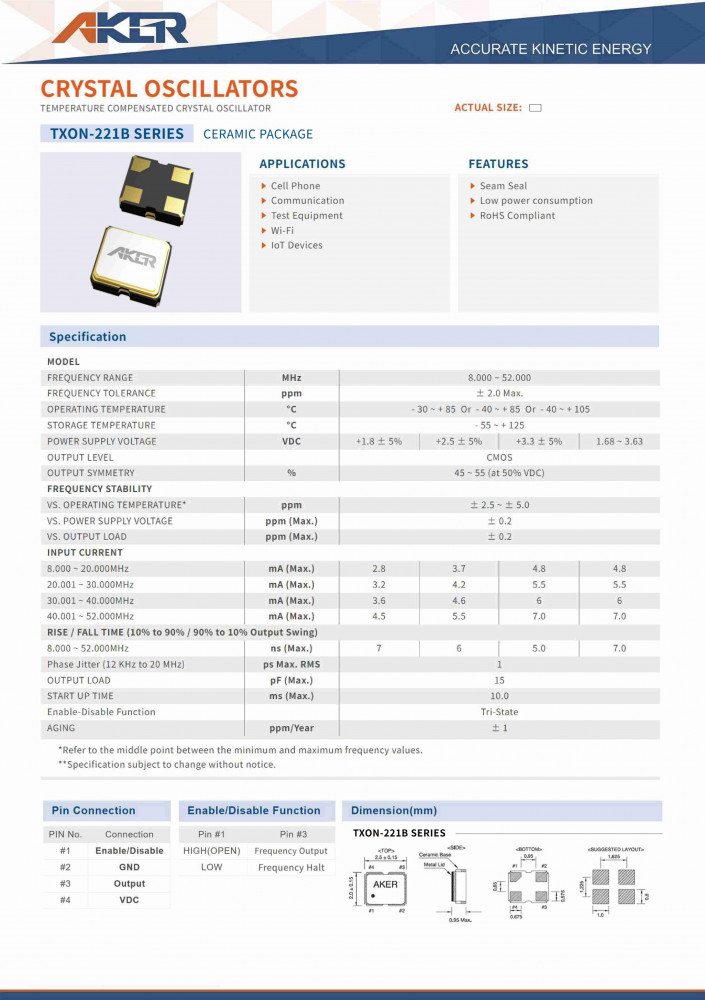 AKER TXON-221B SERIES technical document image