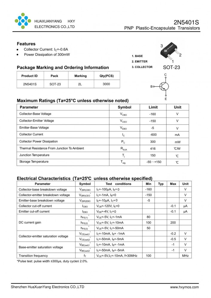 2N5401S-HXY datasheet page 1