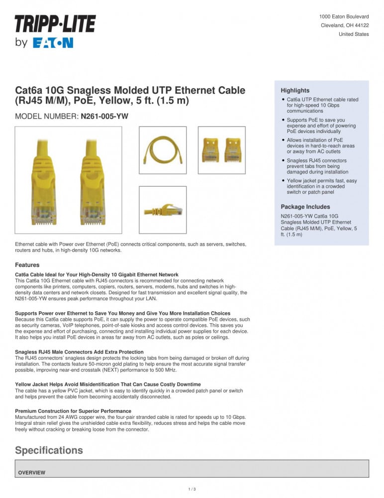EATON N261-005-YW documentation page 1