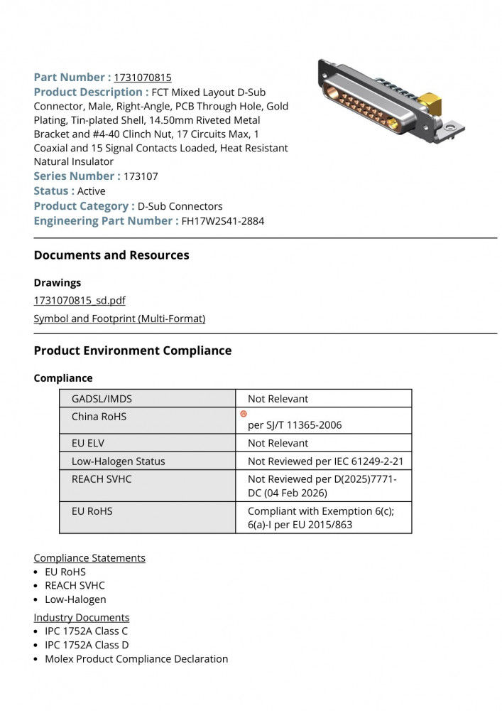 MOLEX 1731070815 drawing page 1