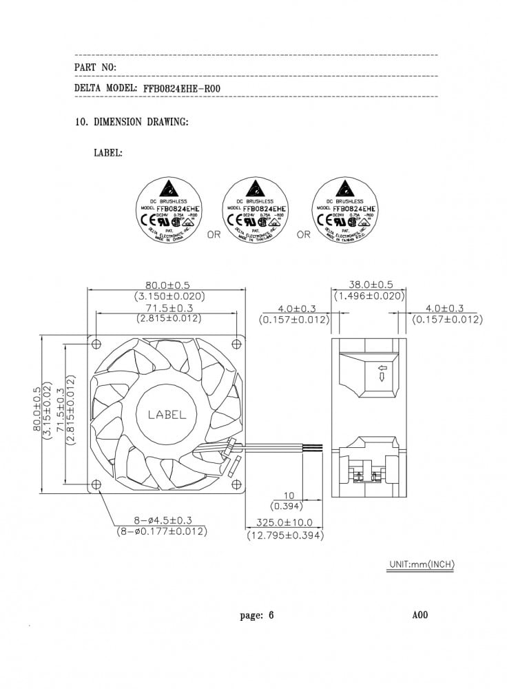 FFB0824EHE-R00 label and mechanical drawing