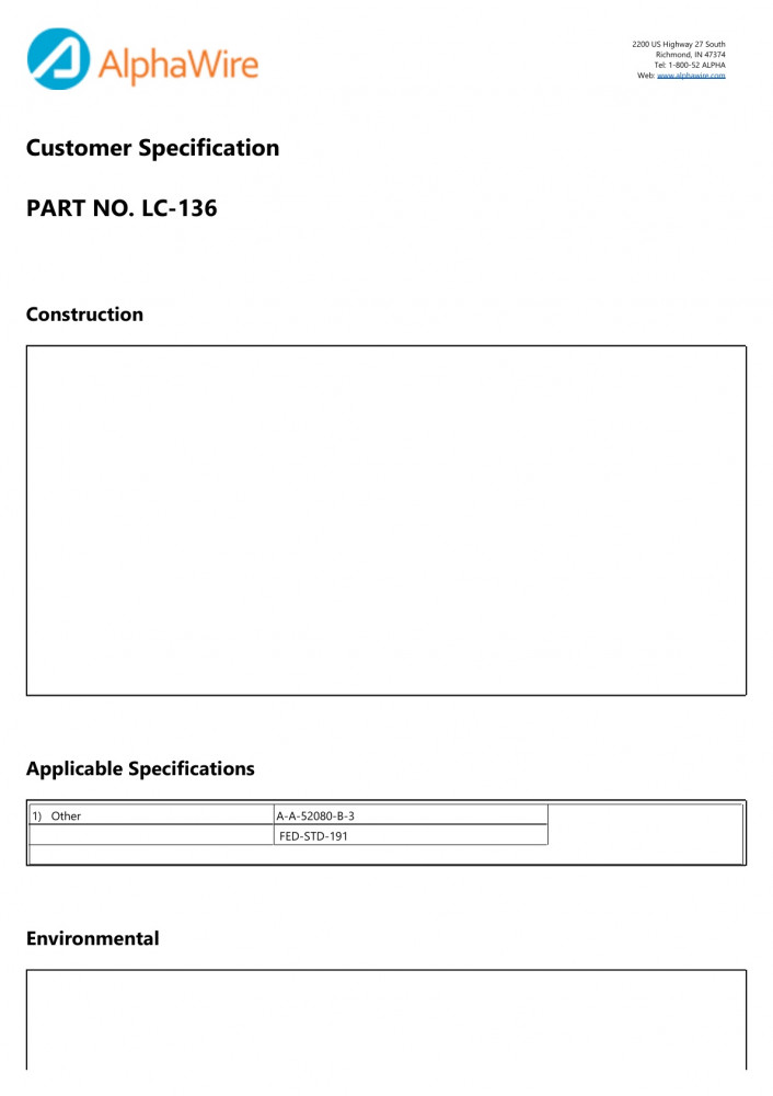 Alpha Wire LC-136 technical document page 1