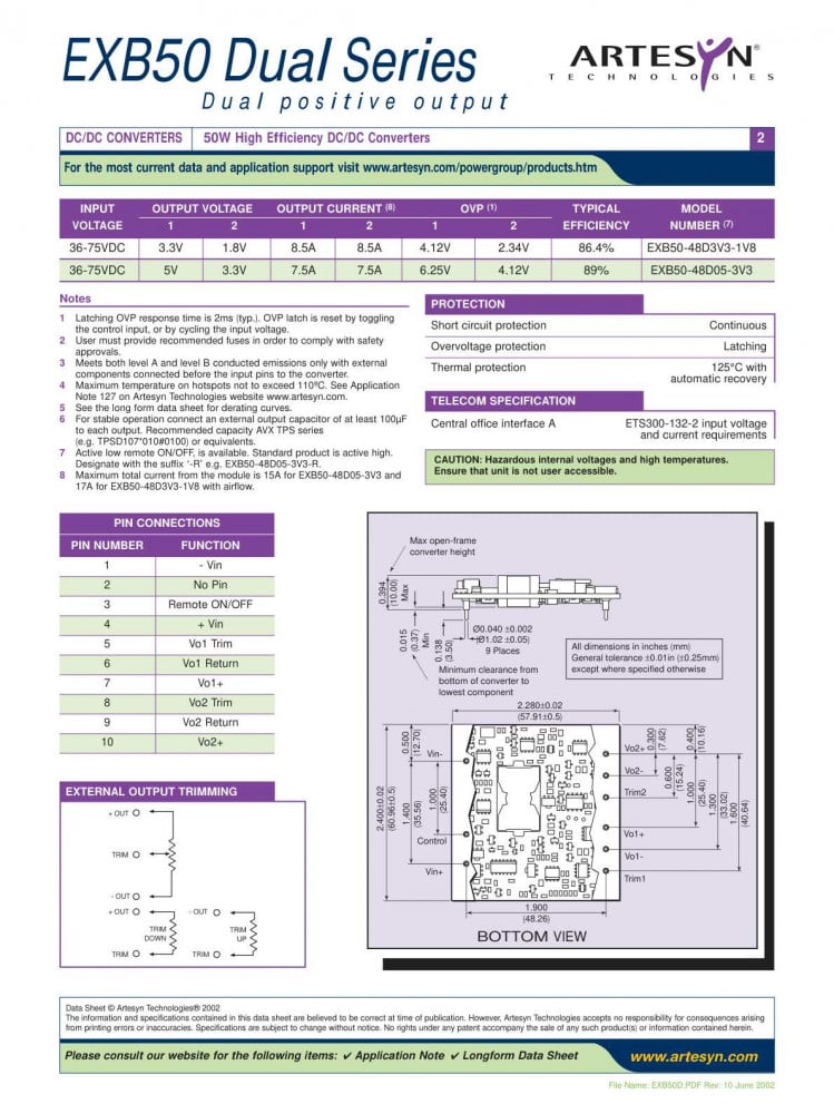 Artesyn EXB50 Dual datasheet page 2