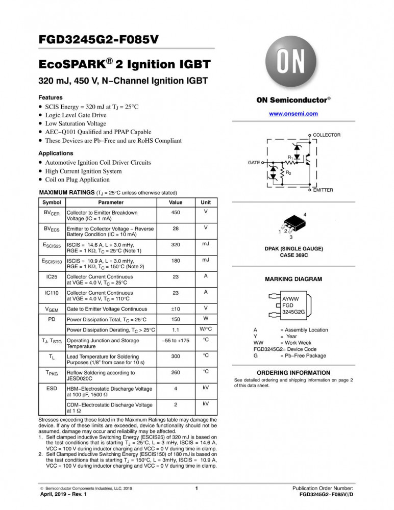 FGD3245G2-F085V datasheet page 1