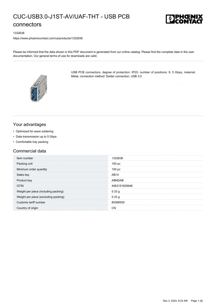 Phoenix Contact 1332636 product documentation page 1