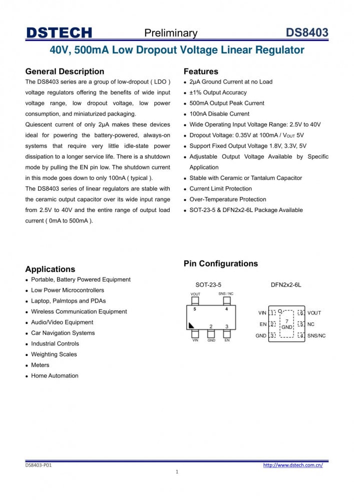 DS8403 datasheet page 1