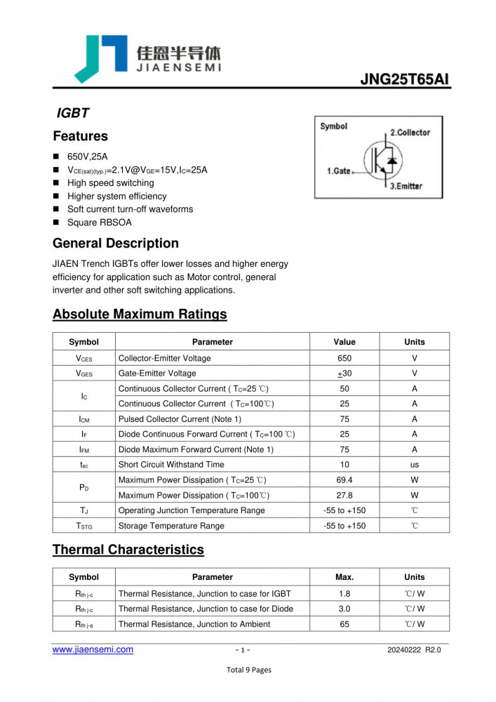 JNG25T65AI datasheet page 1