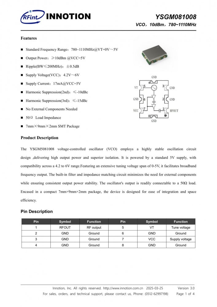 YSGM081008 product documentation page 1