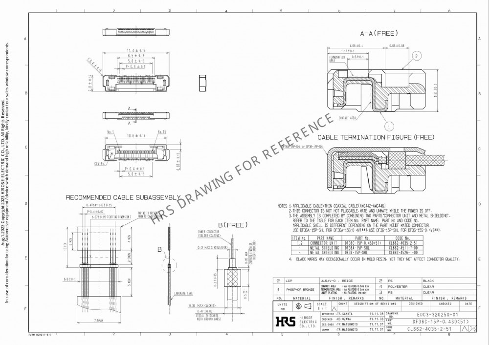 HRS DF36C-15P-0.4SD(51) technical drawing page 1