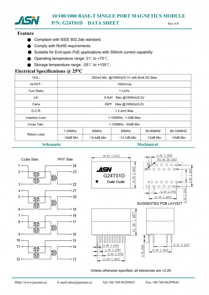 JASN G24T01D technical document preview