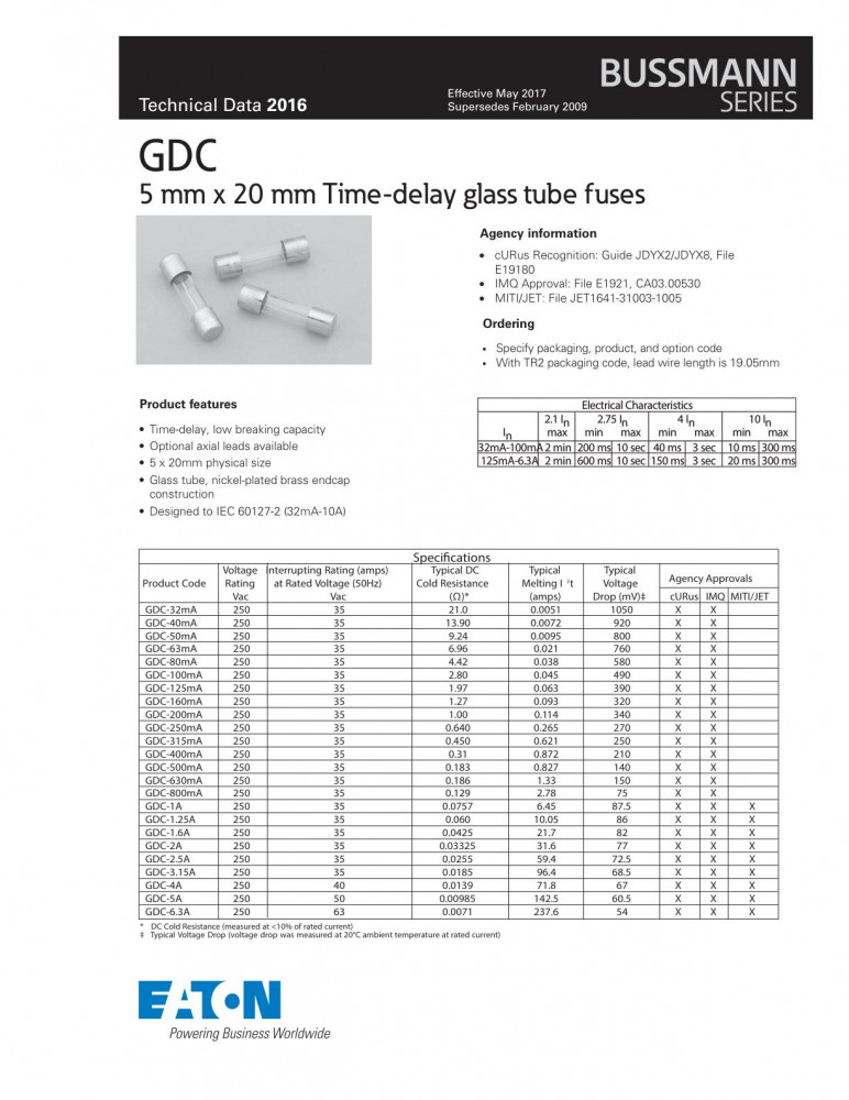 EATON GDC fuse datasheet page 1