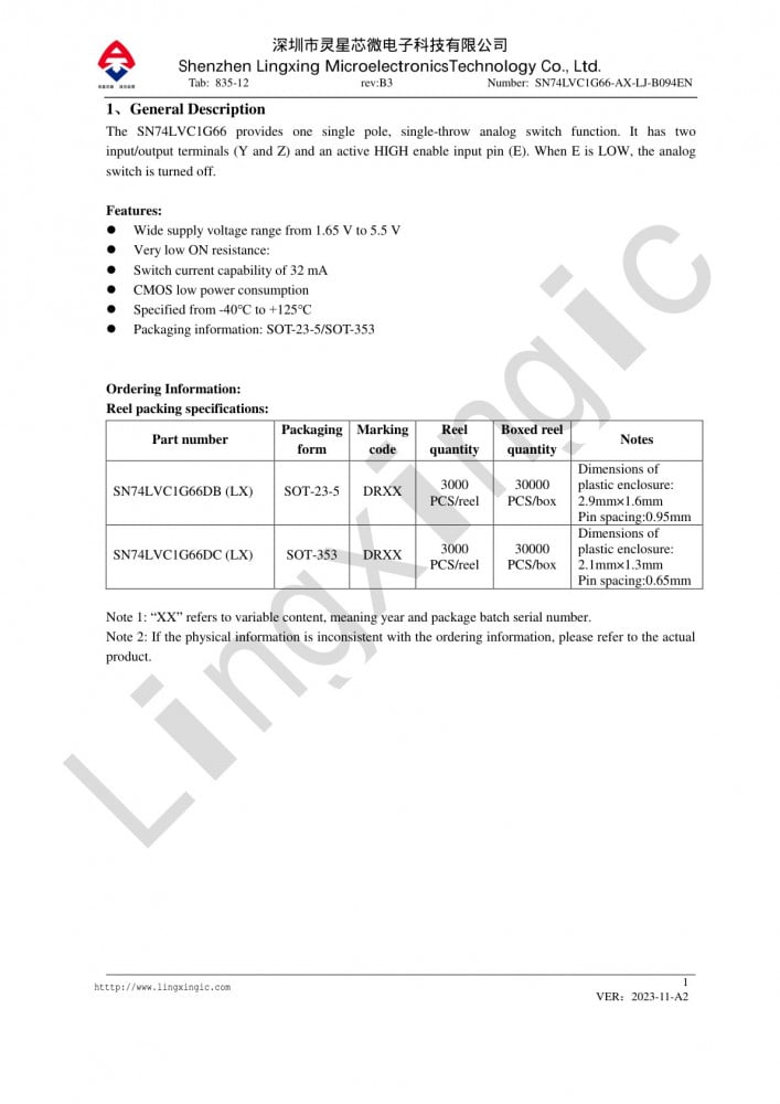 SN74LVC1G66 datasheet page 3